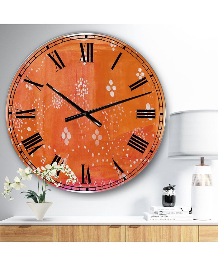 Designart Indian Orange Composition Oversized Mid-Century Wall Clock ...