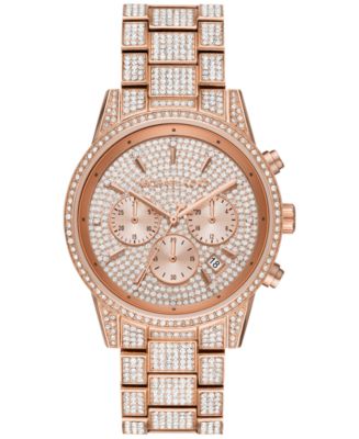 Michael Kors Women's Chronograph Ritz Rose Gold-Tone Stainless Steel ...