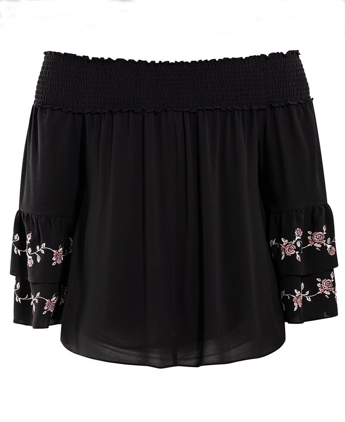 City Chic Trendy Plus Size Off-Shoulder Embroidered Top - Macy's