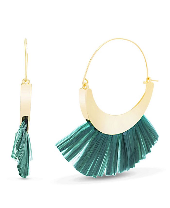 Catherine Malandrino Crescent Hoop in Yellow Gold-Tone Alloy and Teal ...