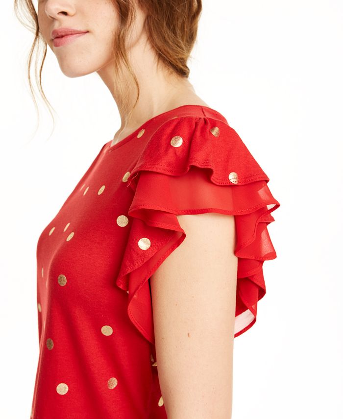 Maison Jules Foil-Dot Flutter-Sleeve Top, Created for Macy's - Macy's