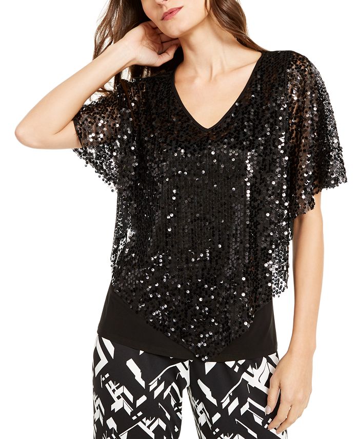 NY Collection Petite V-Neck Poncho Top - Macy's