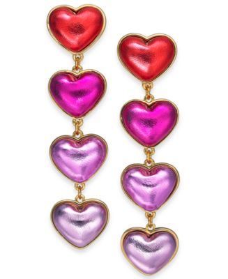 INC Multi-Tone Heart Linear Drop Earrings, Created for Macy's - Macy's