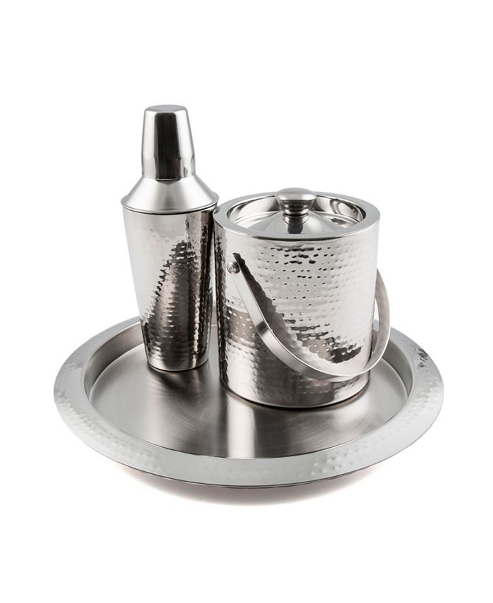 Cambridge 3 Piece Hammered Stainless Steel Bar Set - Macy's