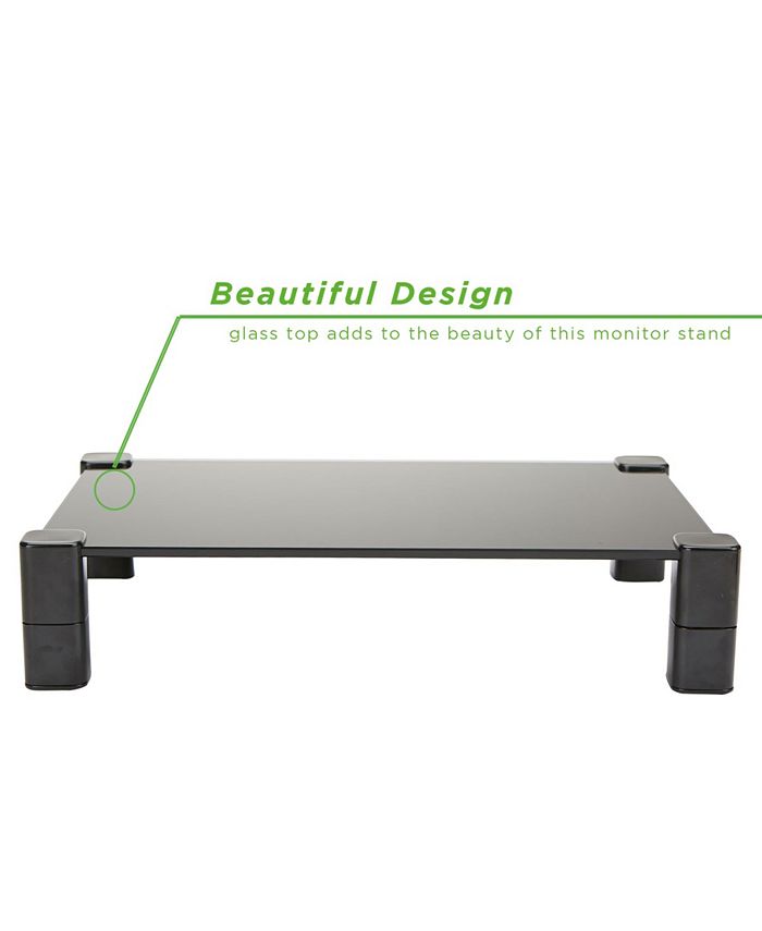 Mind Reader 4 Leg Black Glass Monitor Stand Riser for Computer, Laptop ...