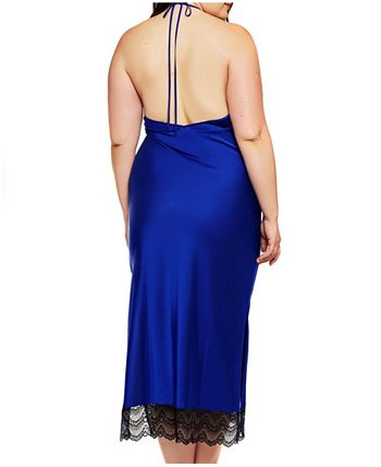 iCollection Women's Plus Size Halter Lingerie Slip Trimmed in Lace - Macy's