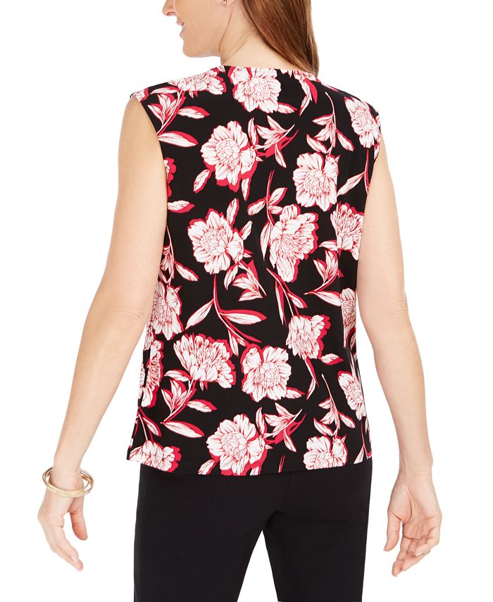 Kasper Floral Printed Keyhole Neck Top And Reviews Tops Women Macys