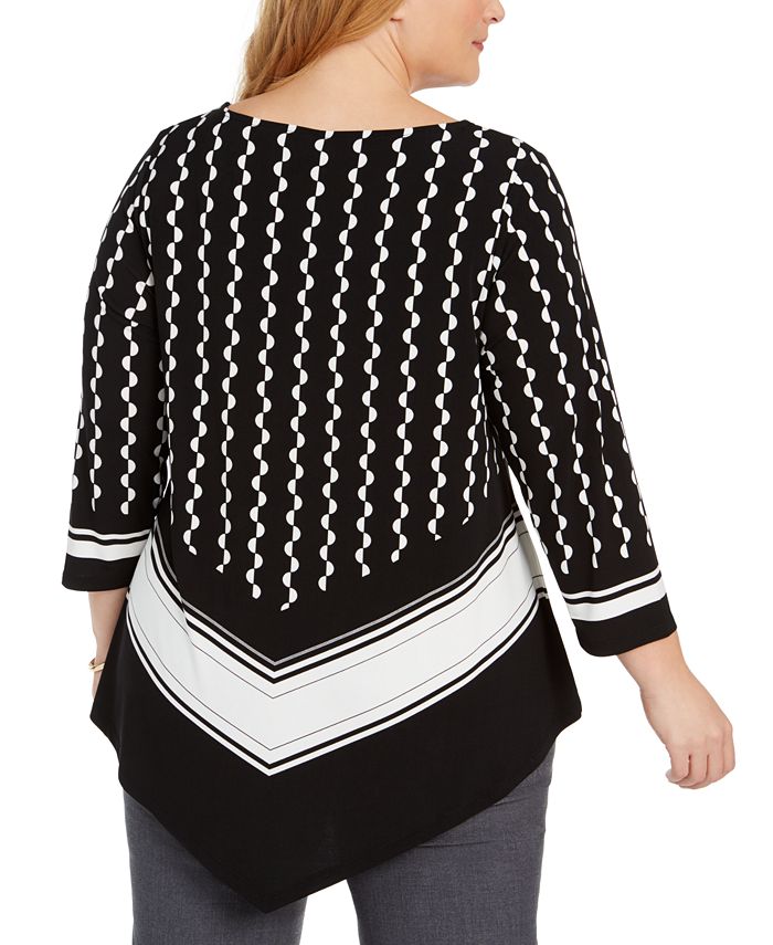 Alfani Plus Size Printed V-Hem Top, Created for Macy's - Macy's