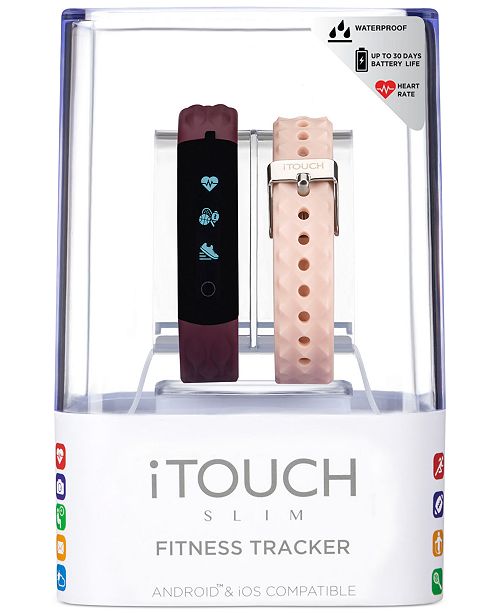 iTouch Women's Slim Interchangeable Burgundy & Blush Silicone Straps ...