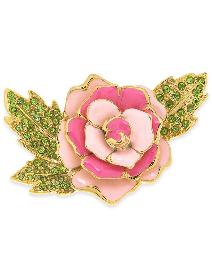 Charter Club Gold-Tone Crystal Pink Rose Pin, Created for Macy's - Macy's