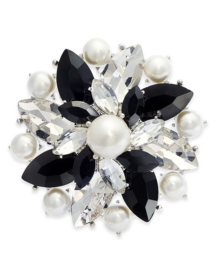 Charter Club Silver-Tone Crystal, Stone & Imitation Pearl Cluster Pin ...