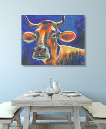 Creative Gallery Mucca Carolina Friendly Cow on Blue 24" x 20" Canvas ...