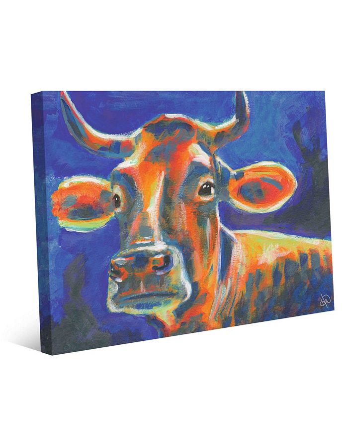 Creative Gallery Mucca Carolina Friendly Cow on Blue 24" x 20" Canvas ...
