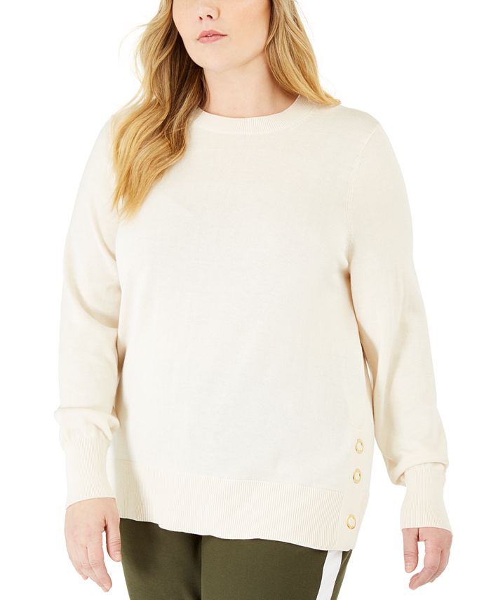 Michael Kors Plus Size Side-Snap Crewneck Sweater - Macy's