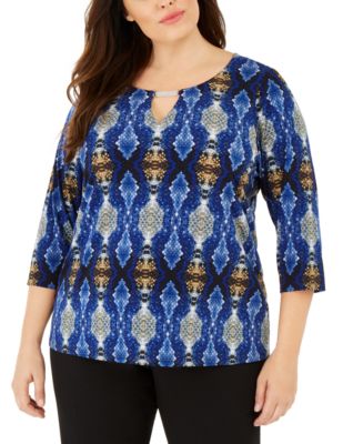 Calvin Klein Plus Size Hardware-Trim Keyhole-Neck Top - Macy's