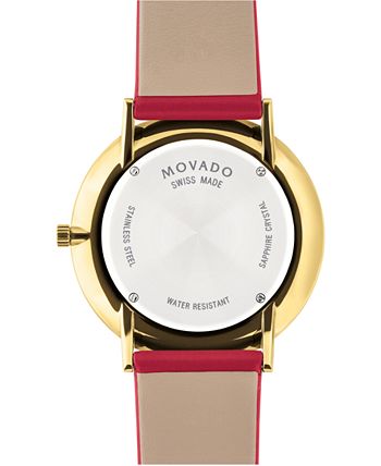 Movado Swiss Modern Red Leather Strap Watch 40mm - Macy's