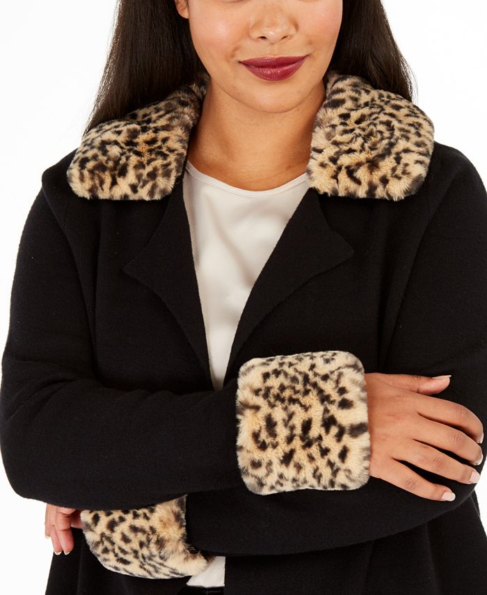 Belldini Plus Size Faux-Fur-Trimmed Open-Front Cardigan - Macy's