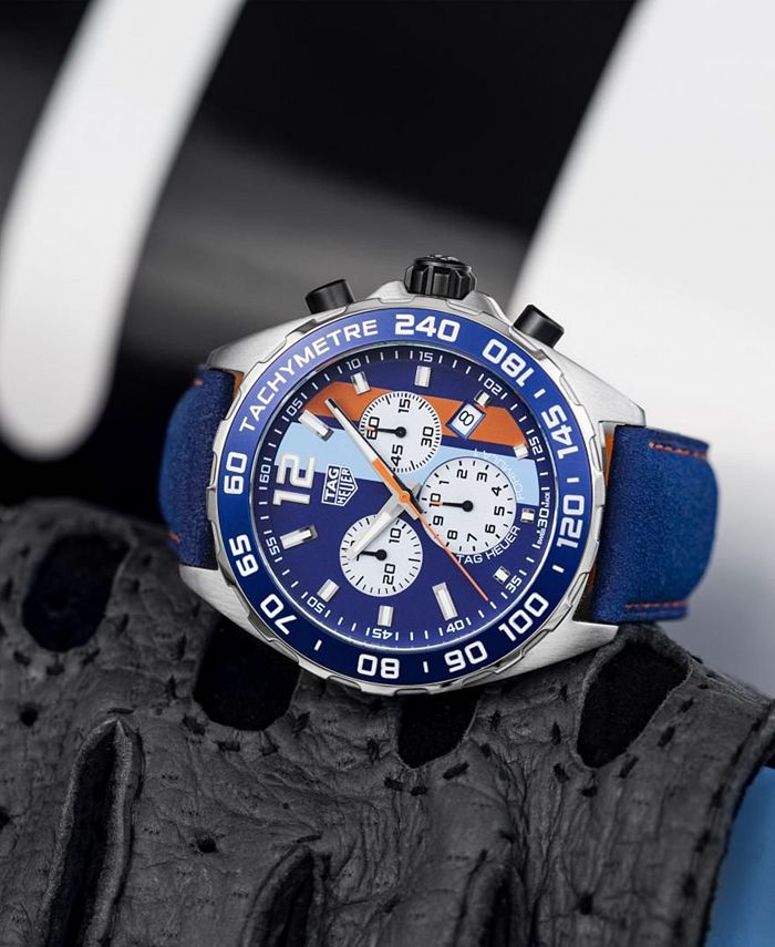 TAG Heuer Men's Swiss Chronograph Formula 1 Gulf Edition Blue Leather ...
