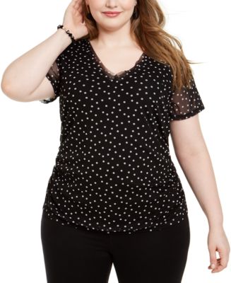 INC Plus Size Dot-Print Double-Layer V-Neck Top, Created for Macy's ...