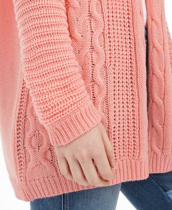Ultra Flirt Juniors' Cable Knit Open-Front Cardigan - Macy's