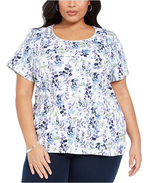 Karen Scott Plus Size Floral-Print Top, Created for Macy's & Reviews ...