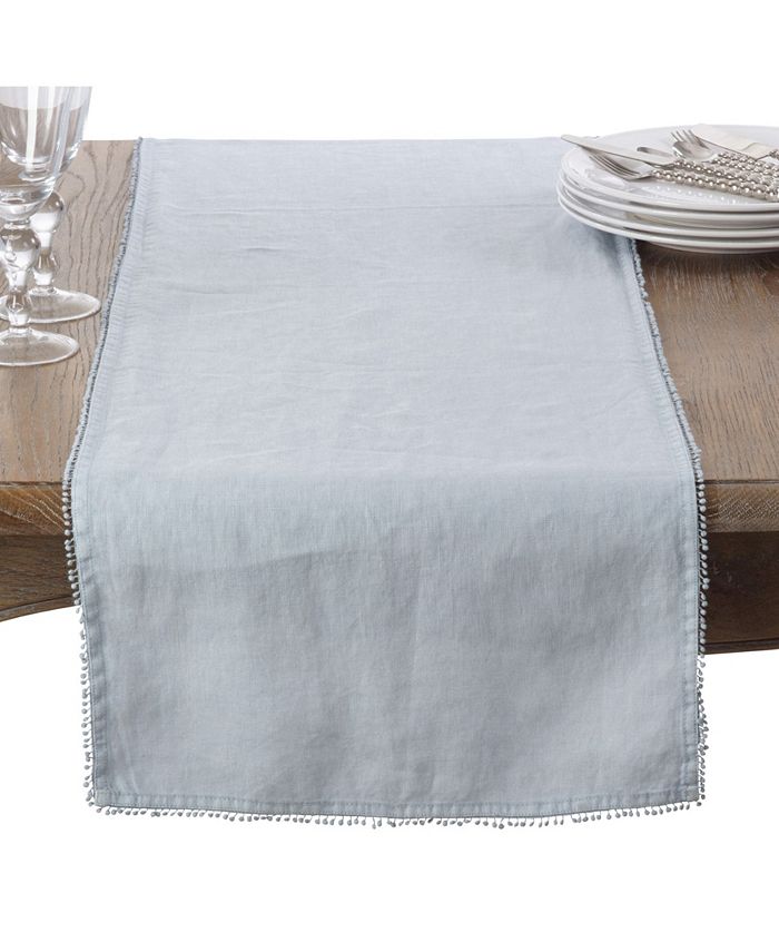 Saro Lifestyle Pom Pom Design Linen Dining Room Table Runner - Macy's