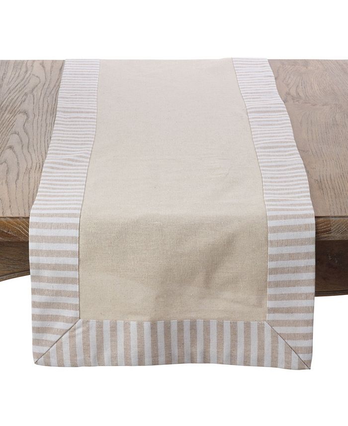 Saro Lifestyle Stripe Pattern Border Linen Cotton Table Runner - Macy's