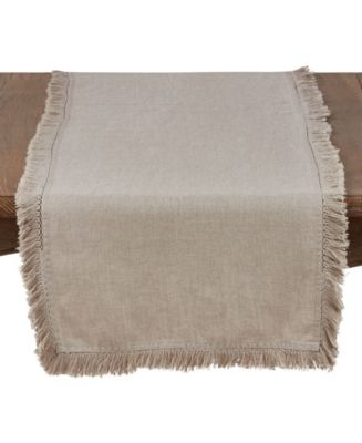 Saro Lifestyle Stonewashed Linen Table Runner with Fringed Design - Macy's