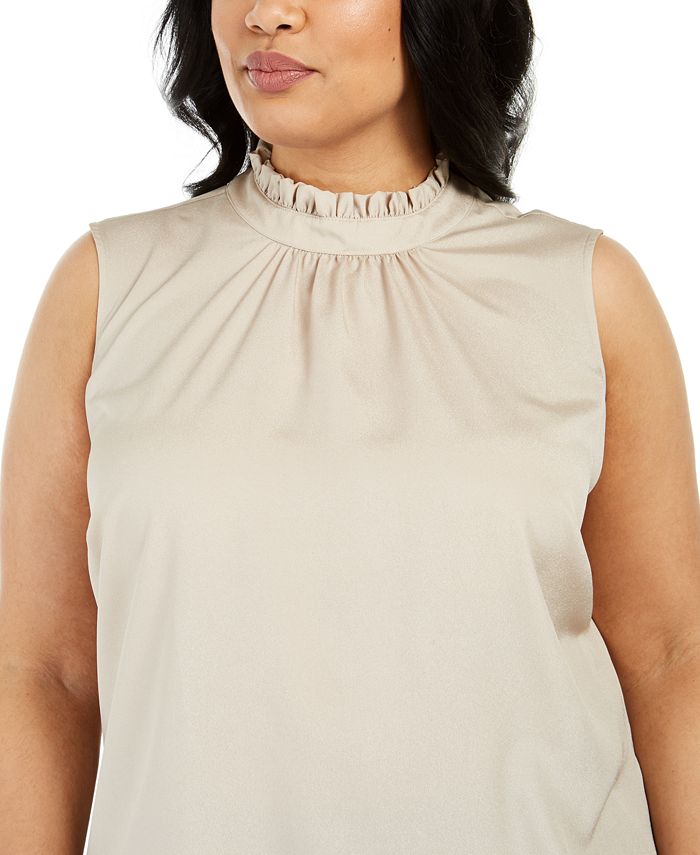 Calvin Klein Plus Size Ruffle Mock-Neck Sleeveless Top - Macy's