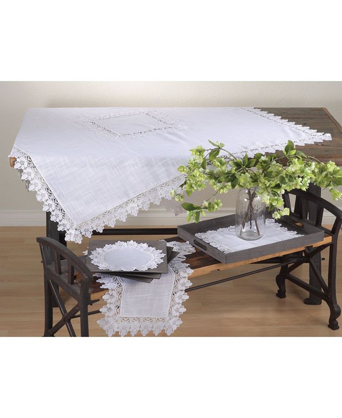 Saro Lifestyle Lace Trimmed Table Linens, 16" x 72" - Macy's