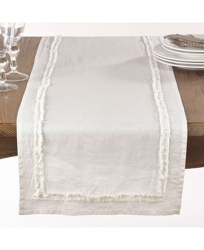 Saro Lifestyle Ruffled Linen Table Runner - Macy's
