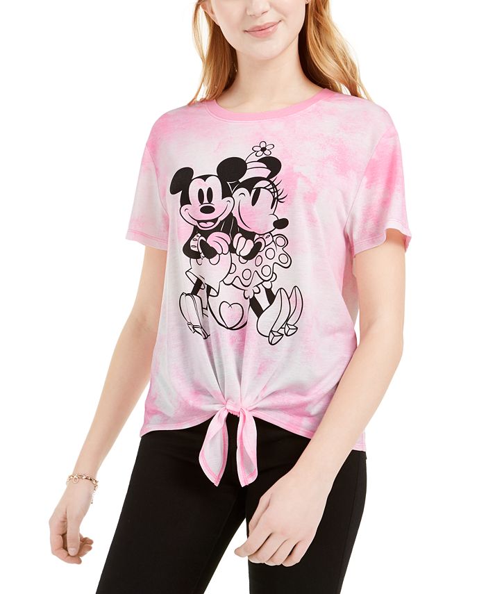 Disney Juniors' Mickey & Minnie Tie-Front T-Shirt - Macy's