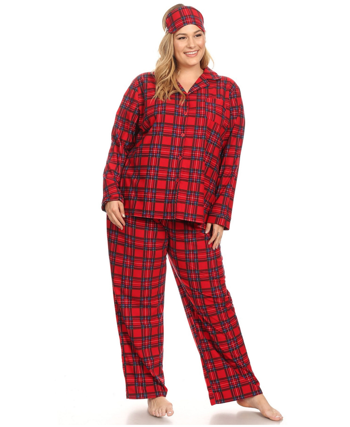 Click here for White Mark Plus Size 3-Piece Pajama Set - Red Plai... prices