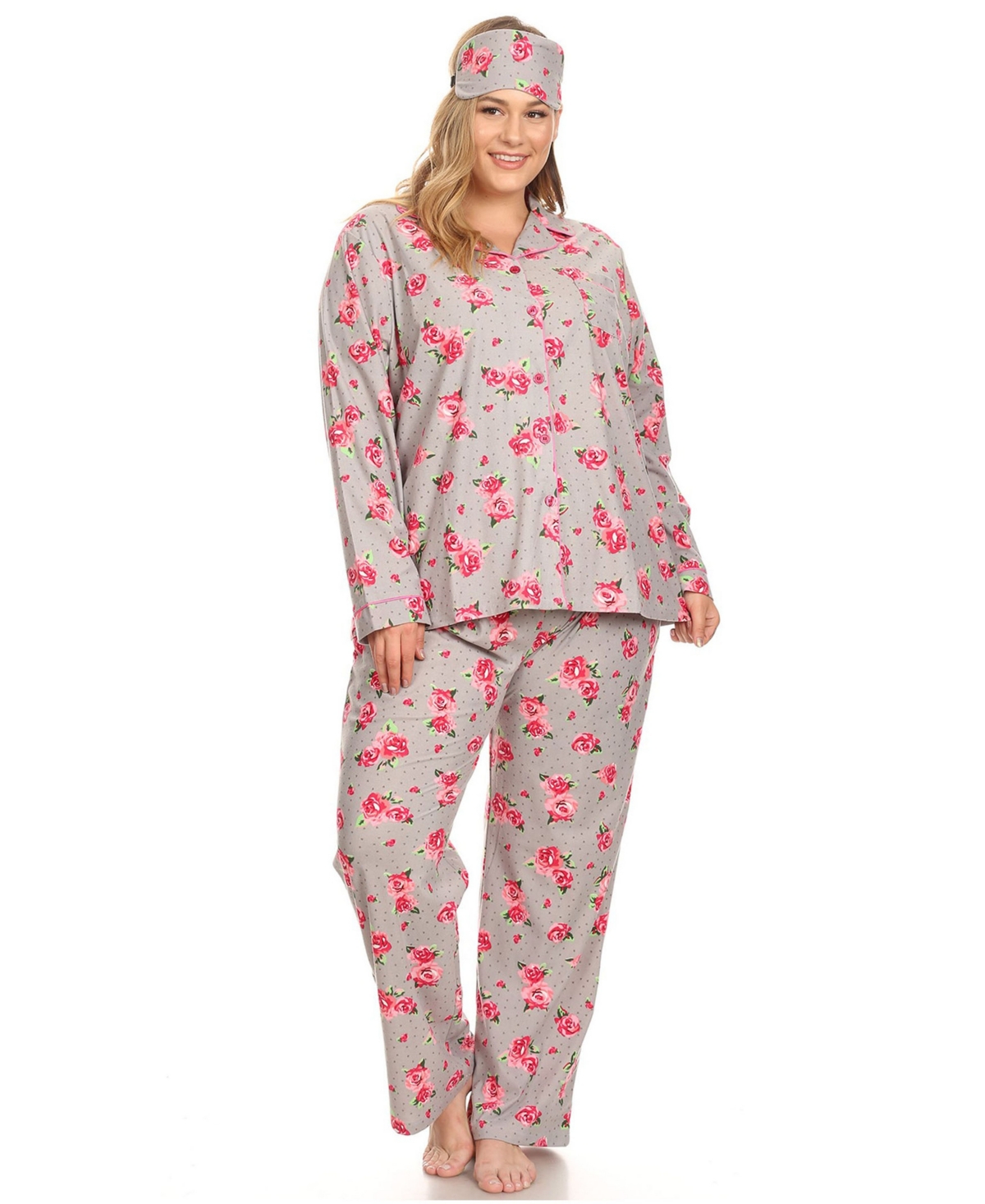 Click here for White Mark Plus Size 3-Piece Pajama Set - Gray Ros... prices