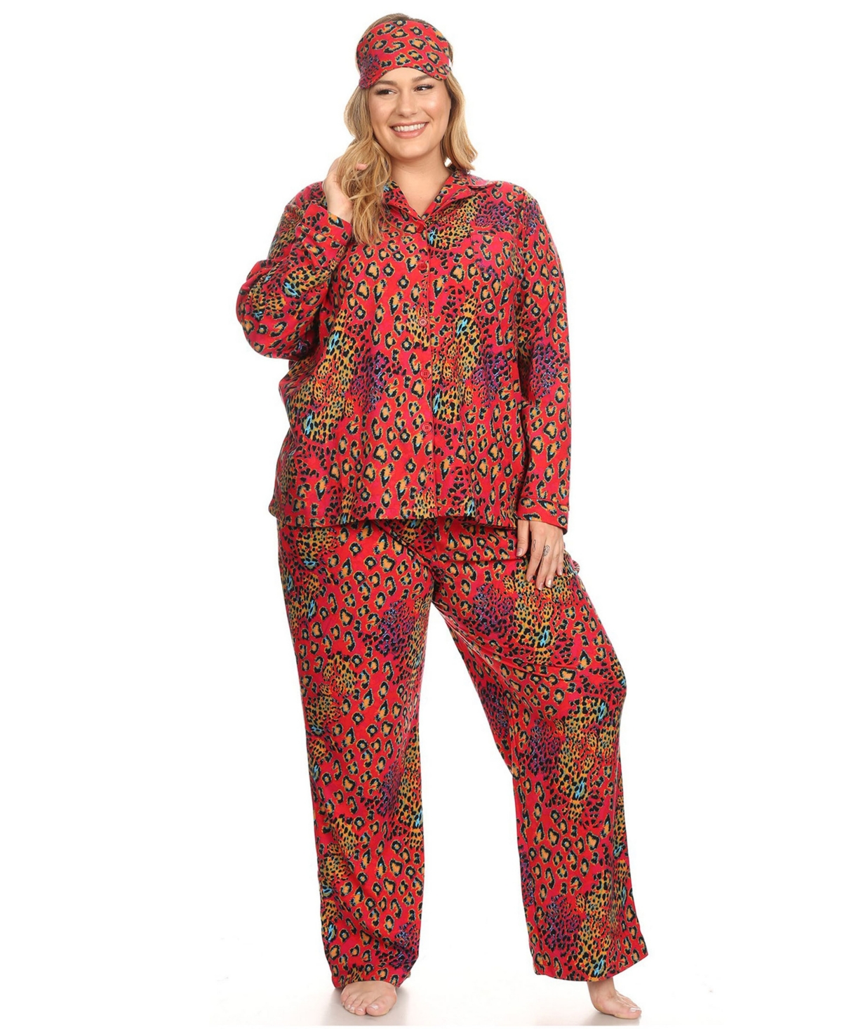 Click here for White Mark Plus Size 3-Piece Pajama Set - Red Leop... prices