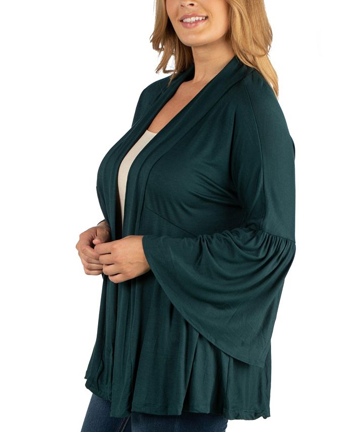 24seven Comfort Apparel Long Flared Sleeve Open Front Plus Size ...