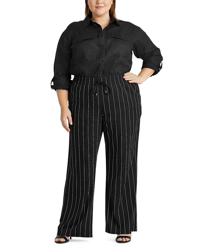 Lauren Ralph Lauren Plus-Size Pinstripe Wide-Leg Pants - Macy's
