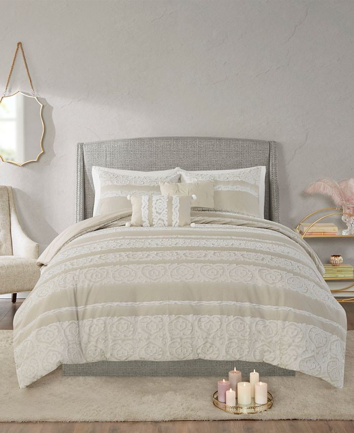 Madison Park Jillian 5 Piece Full/Queen Cotton Clipped Jacquard Comforter Set - Macy's