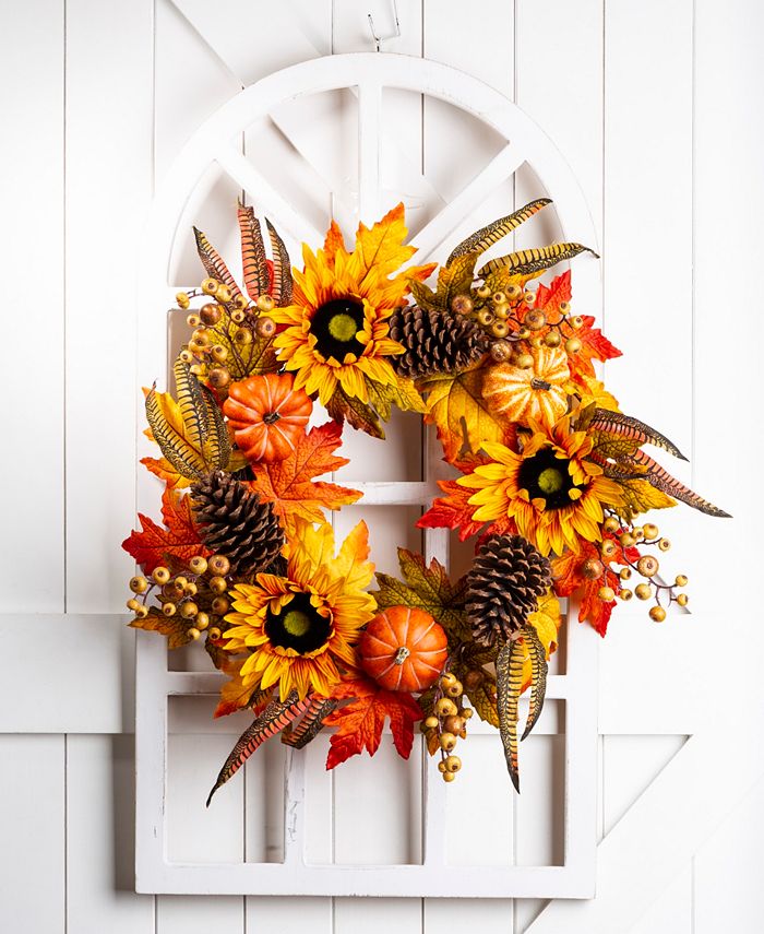 Glitzhome Wooden Window Frame with Sunflower Wreath & Reviews - Picture ...