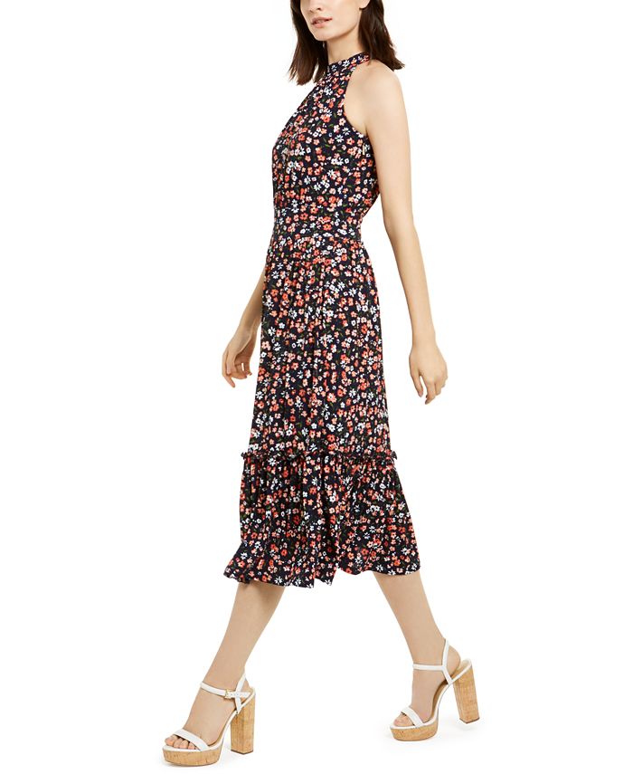 Michael Kors Floral-Print Halter-Neck Midi Dress - Macy's