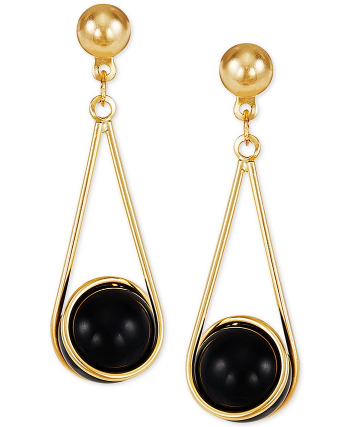 Macy's Onyx Wire Wrap Drop Earrings in 10k Gold - Macy's Macy's Onyx Wire Wrap Drop Earrings in 10k Gold - Macy's
