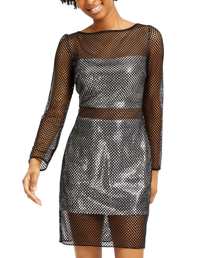 SHO Mesh-Overlay Metallic Bodycon Dress - Macy's