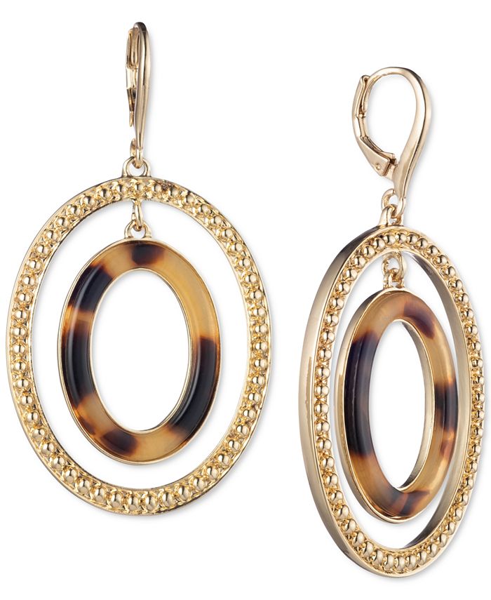 Lauren Ralph Lauren Gold-Tone & Tortoise-Look Orbital Drop Earrings - Macy's