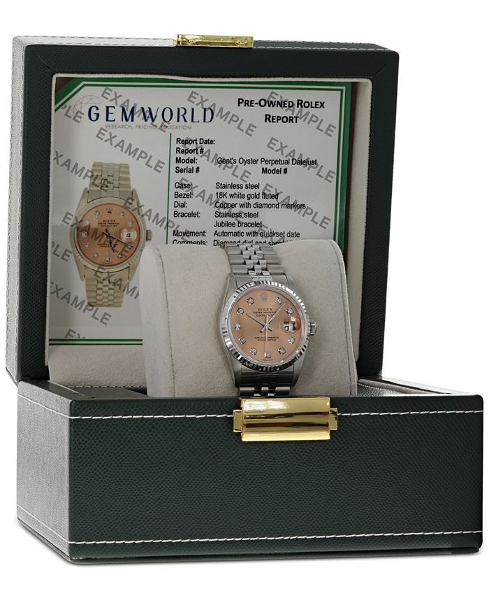 Pre-Owned Rolex Men's Swiss Automatic Datejust Copper Diamond Dial in ...