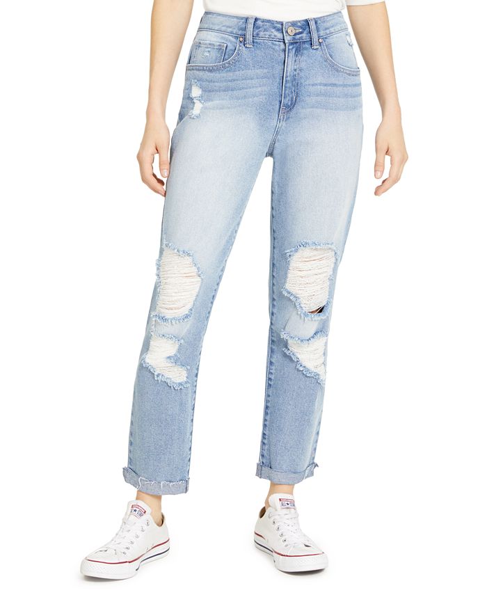 Rewash Juniors' Ripped High-Rise Cuffed Jeans - Macy's