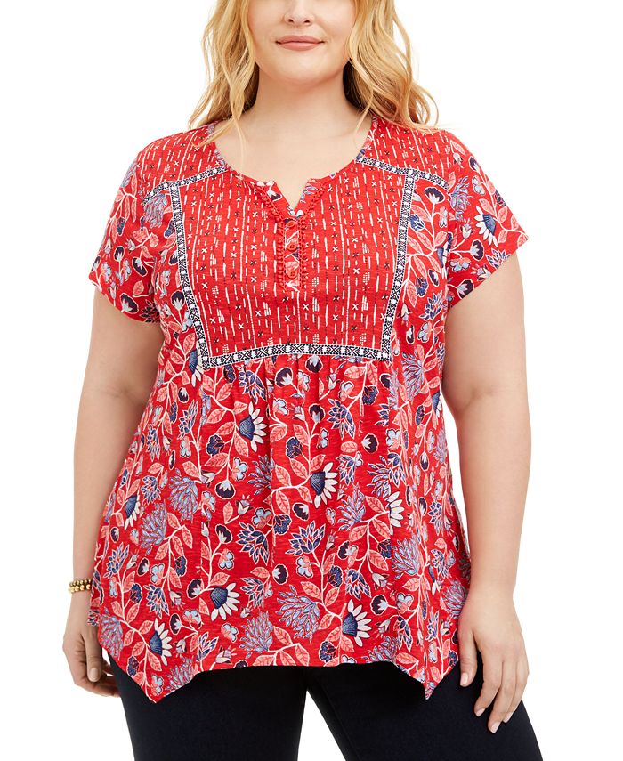 Style & Co Plus Size Mixed-Media Printed Top, Created for Macy's - Macy's