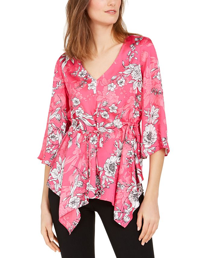 Nine West Floral-Print Drawstring-Waist Top - Macy's