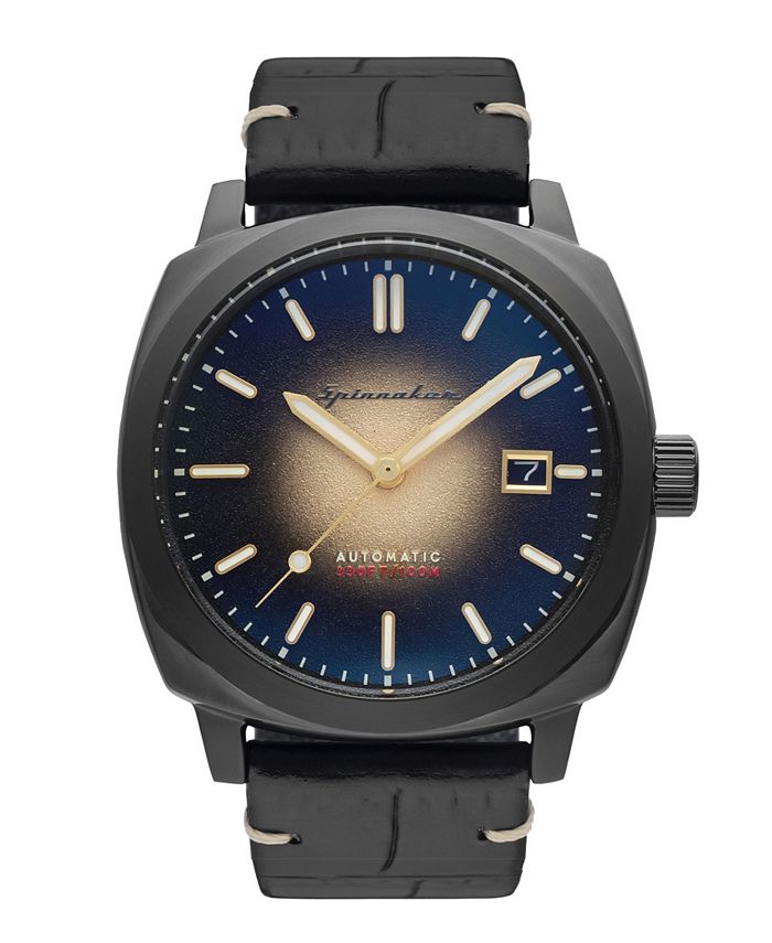 Spinnaker Men's Hull Riviera Automatic Black Croco-Patterned Genuine ...