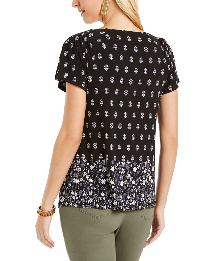 Style And Co Printed Pleat Neck Top Created For Macys Macys