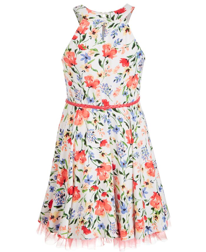 Beautees Big Girls Floral-Print Belted Dress - Macy's